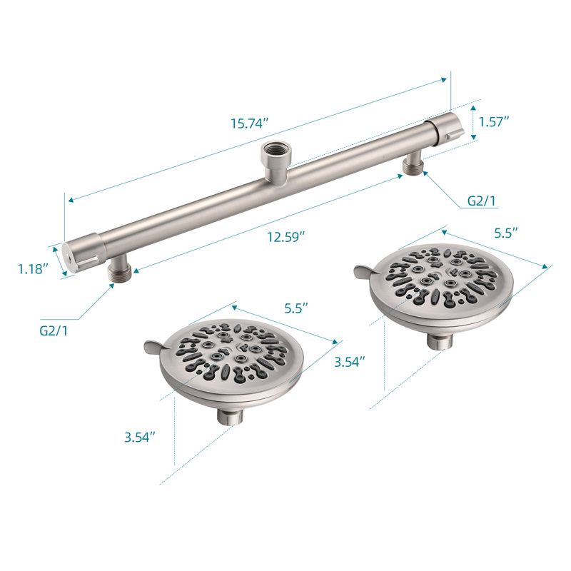 CERYPSA Double Shower Head with Built-in Valve, High Pressure 8 Setting Dual Shower Head Design ...